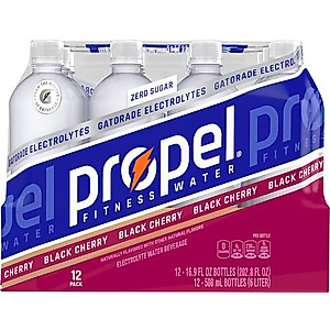 Propel Black Cherry, Zero Calorie Sports Drinking Water with Electrolytes and Vitamins C&E, 16.9 Fl Oz(Pack of 12)