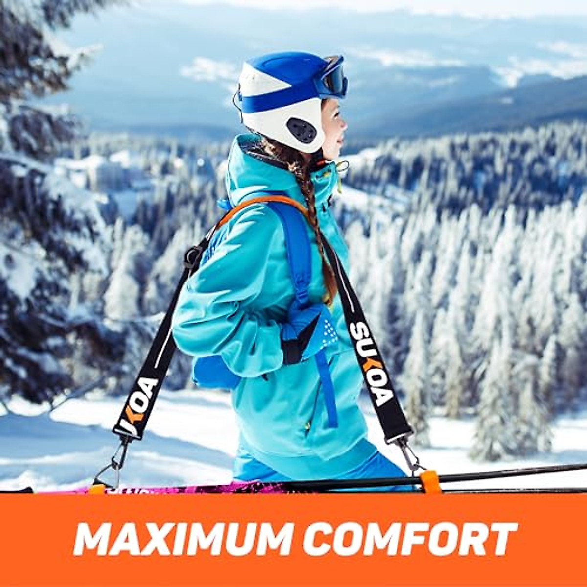 Sukoa Ski & Pole Carrier Straps – Shoulder Sling with Cushioned Holder Protects from Scratches – Downhill Skiing Backcountry Gear Ski Accessories for Men and Women