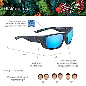 Maui Jim Amberjack Rectangle Sunglasses, Matte Dark Navy W/Black Rubber/Blue Hawaii Polarized, Medium