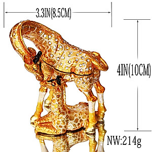 Waltz&F Hand Painted Enameled Giraffe mother and child Decorative Hinged Jewelry Animal Trinket Box Unique Home Decor
