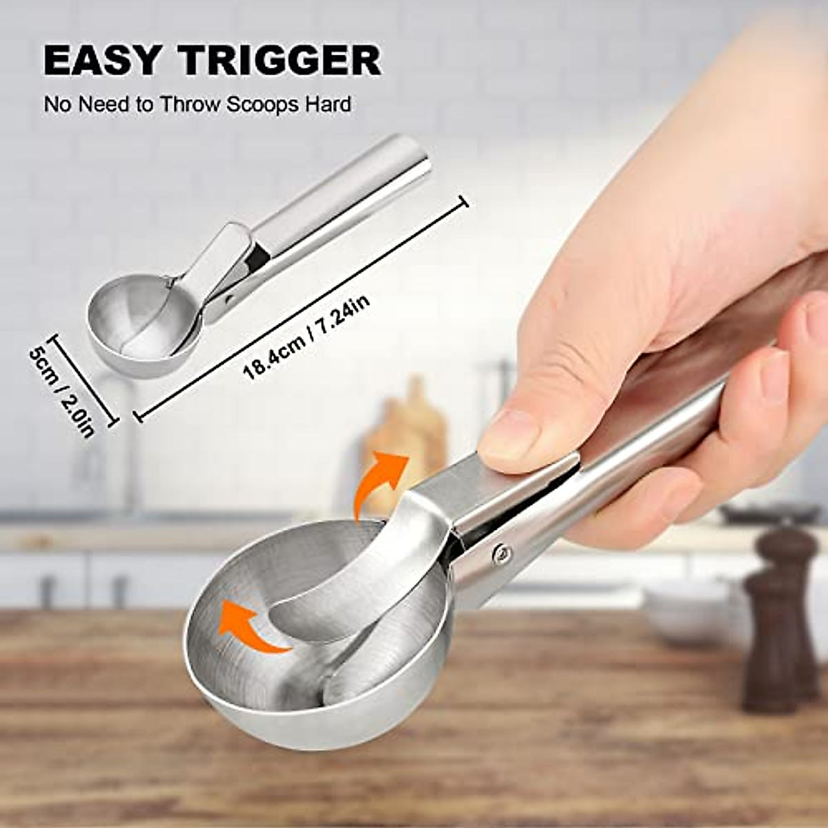 Ice Cream Scoop Stainless Steel Ice Cream Scooper Metal Ice Cream Scoops with Trigger, Perfect for Frozen Yogurt, Gelatos, Sundaes (Medium Silver) (silver style 1) (Silver)