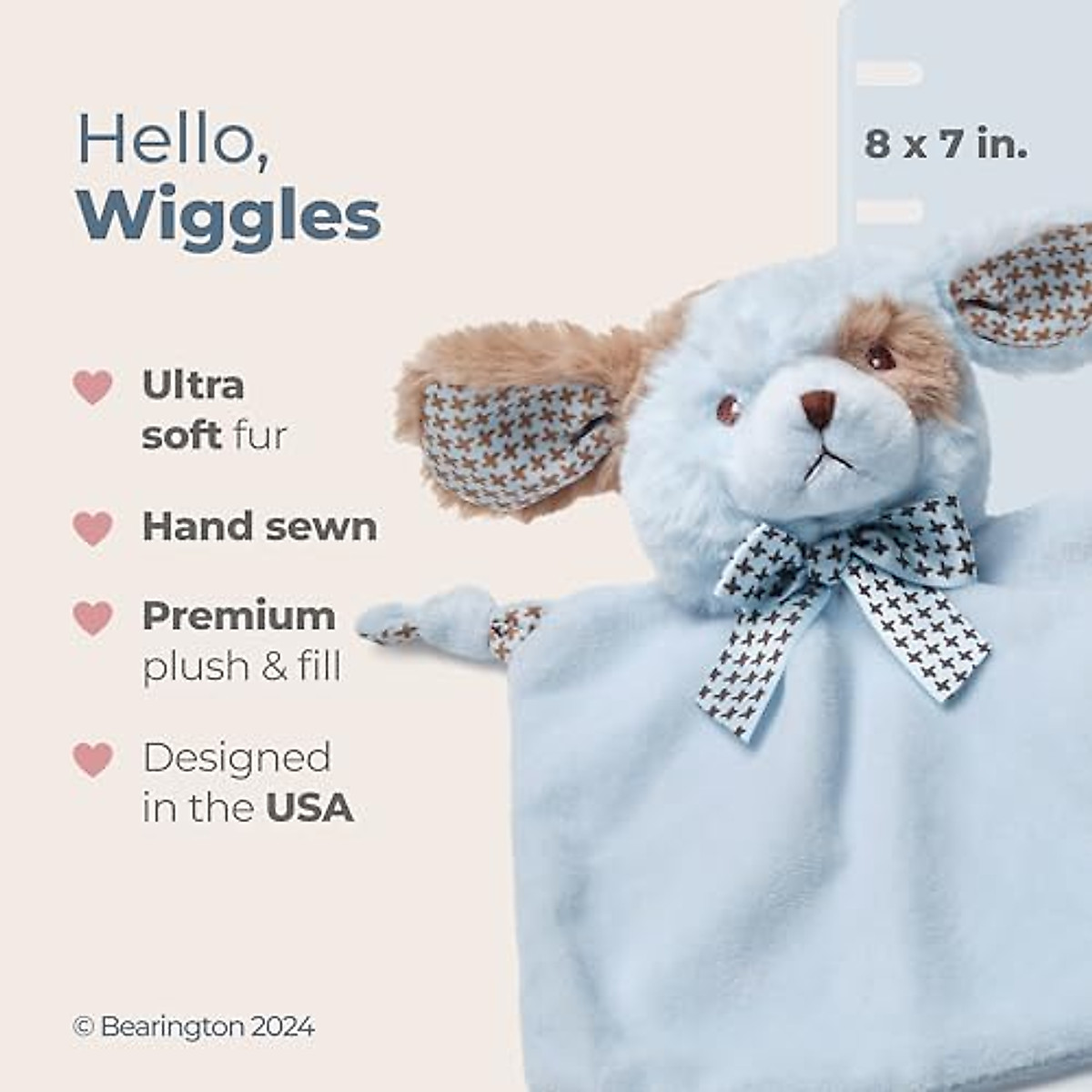 Bearington Baby Wee Waggles, 8 x 7 Inch Small Blue Puppy Stuffed Animal Baby Boy Lovey, Baby Security Blanket