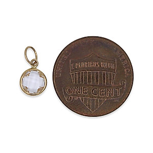 White Quartz Charm 6mm Round Checkerboard-Cut Handmade In 14k Yellow Gold