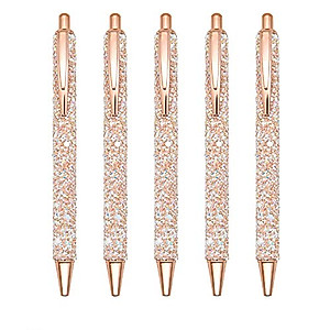 Gullor 5PCS Ballpoint Pens, Glitter Click Ball Pens, Black Ink Medium Point 1mm, for Office Supplies Gift Wedding Birthday, Gold