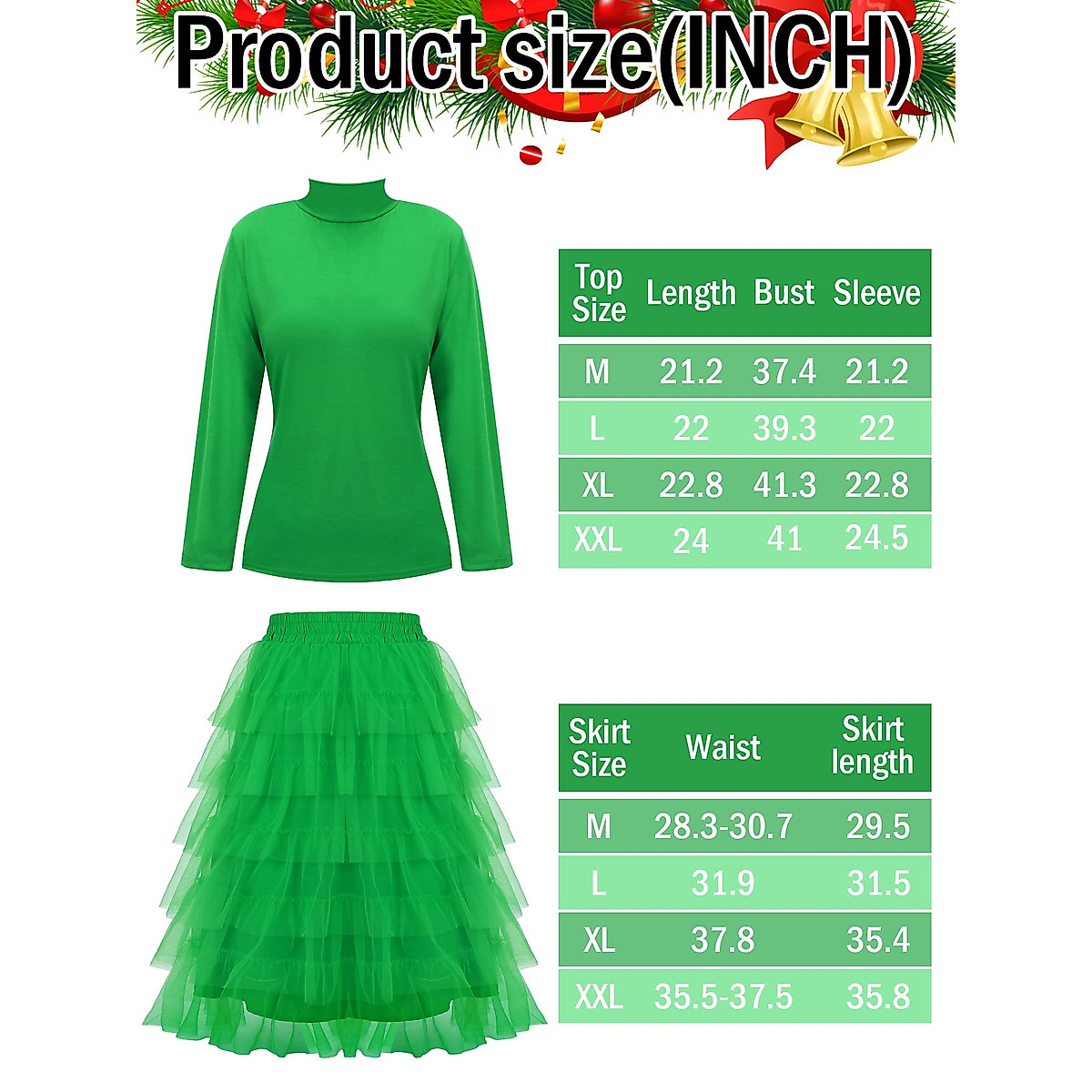 Xtinmee 25 Pcs Christmas Tree Costume Set for Women Festive Party Dress Christmas Tree Adult Outfit for Xmas Party Costumes (X-Large)