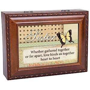 Cottage Garden Sister Gathered Woodgrain Music Box/Jewelry Box Plays Light Up My Life
