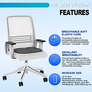 DE.HOME Gel Seat Cushion for Office Chair Sitting, Cooling seat Cushion for Desk Chair, Computer Chair,Home Car Seat Cushion to Relieve Pressure & Back Pain (Gray)