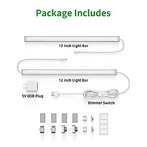 Vovamo Plug-in Under Cabinet Lighting, Dimmable Under Counter Lights for Kitchen, 2pcs 12 Inch, Cold White 6000K Linkable USB Led Closet Light, Wired Indoor Night Lights Bar for Desk, Sink,Workbench