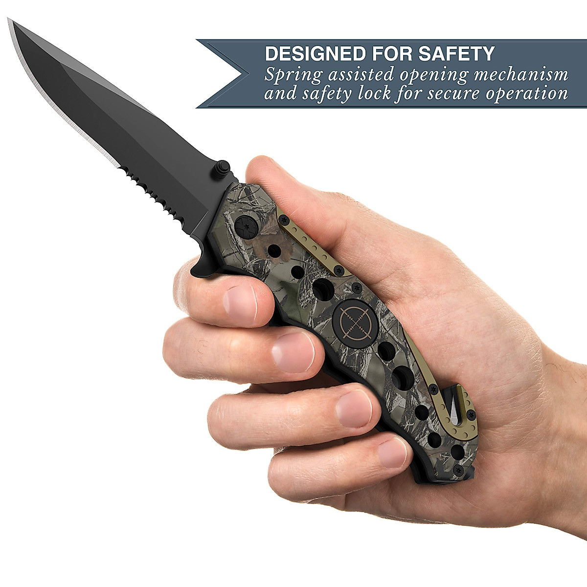 Swiss Safe 3-in-1 Tactical Knife for Military and First Responders - Hunting Camouflage