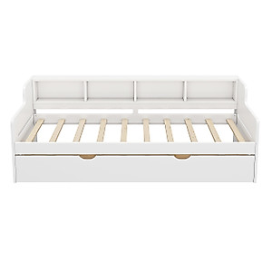 Harper & Bright Designs Twin Daybed Bed with Bookcase and 3 Drawers, Wooden Twin Size Captain Daybed with Storage,Space Saving Twin Bed Frame for Girls Boys,White
