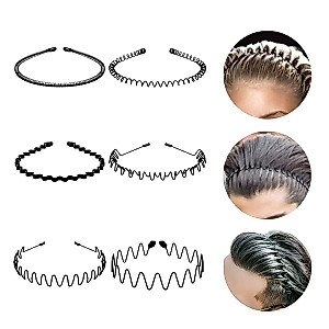 90s Japanese Wavy Hairbands, Unisex Elastic Non-Slip Metal Hair Hoops, 6 Pack
