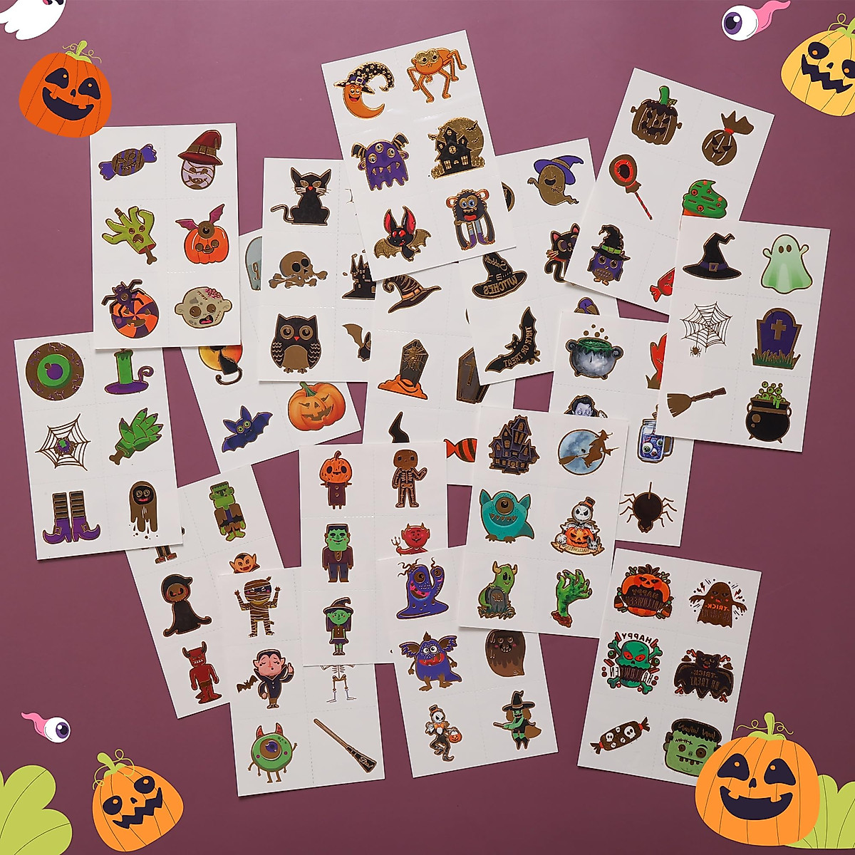 192 PCS Halloween Temporary Tattoos for Kids, Halloween Assorted Waterproof Fake Pumpkin Temp Tattoo Sticker for Boys Girls Goody Bag Stuffers Prizes Party Favors