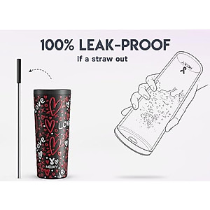 Meoky 40 oz Tumbler with Handle and Straw, 24 oz Insulated Tumbler with Lid and Straw, Stainless Steel Vacuum Insulated Tumbler, Keeps Cold, 100% Leak Proof, Fits in Car Cup Holder (Romance)