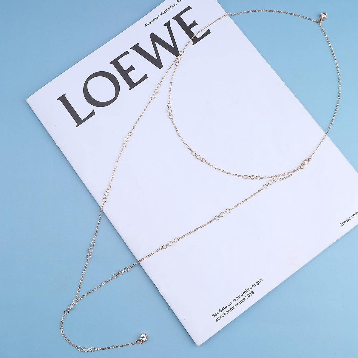 Andelaisi Boho Layered Rhinestone Back Necklaces Long Crystal Backdrop Necklaces Gold Cz Back Chain Necklace Vintage Crystal Body Chain Necklace Summer Body Jewelry for Women