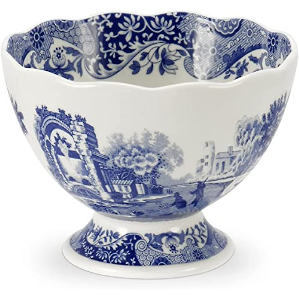 Spode Blue Italian Footed Bowl | Made of Porcelain | Berries, Sweets, and Chocolate Bowl | Scalloped Edge | Measures 4.75-Inch | Dishwasher and Microwave Safe