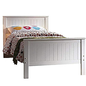 Harper&Bright Designs Twin Bed Frame, Solid Wood White Twin Size Captain Bed with Headboard and Footboard, No Box Spring Needed, Easy Assembly Wooden Bed Support, Ideal for Girls Bedroom, Guest Room
