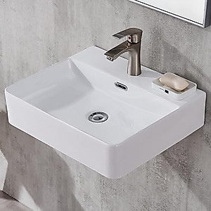 IKEBANA Wall Mount Sink,Small Bathroom Sink 20"X 17",White Ceramic Bathroom Vessel Sink,Modern Floating or Countertop Porcelain Rectangle Washing Lavatory Sink