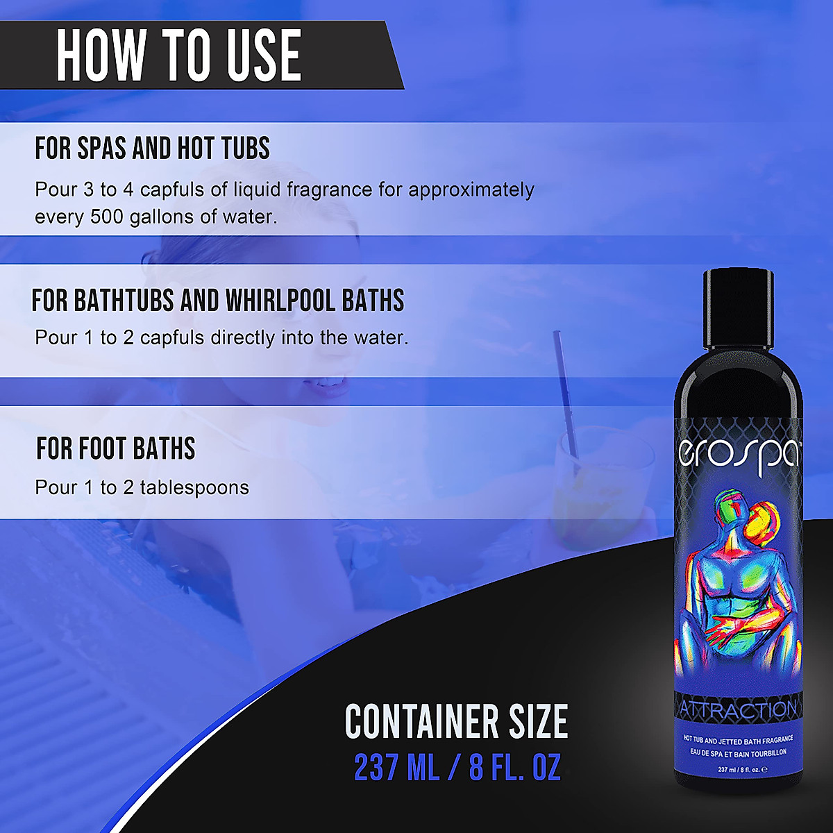 Erospa Hot Tub Aromatherapy Liquid with All-Natural Extracts – 237 ml/8 fl oz – 100% Body-Safe Spa and Hot Tub Fragrances – Vegan, Gluten Free, Parabens Free, Cruelty Free (Attraction)