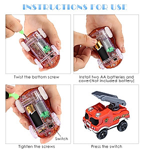 Tracks Cars Replacement only, Toy Cars for Magic Tracks Glow in the Dark, Racing Car Track Accessories with 5 Flashing LED Lights, Compatible with Most Car Tracks for Kids Boys and Girls(3pack)