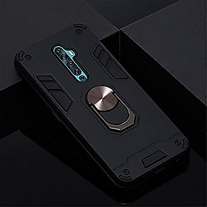 SATURCASE Case for Oppo Reno2 Z / Reno2 F, Armor Hybrid 2 in 1 [PC & Silicone] Dual-Layer Ring Kickstand Bumper Shockproof Protective Cover for Oppo Reno2 Z / Reno2 F (Black)