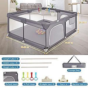 Baby Playpen for Babies and Toddlers, 71 x 59 inch Baby Play Yards, Kids Play Pen for Indoor & Outdoor, Large Baby Playpen, Toddler Play Yard with Carrying Bag, Anti-Slip Base, Li'l Pengyu