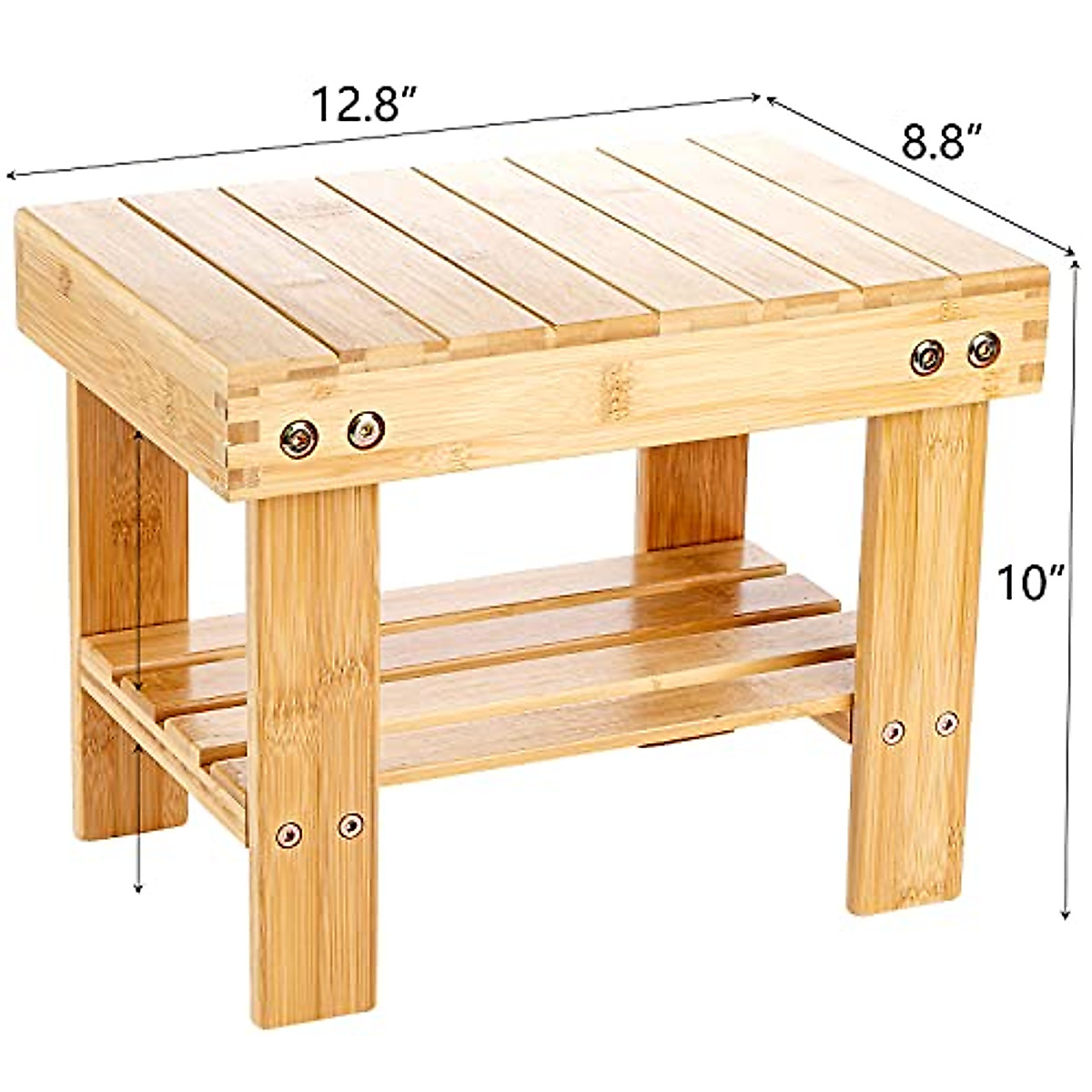 Lawei Bamboo Step Stool, Bamboo Foot Rest Stool Bamboo Shower Bench Stool with Storage Shelf for Kids Children Adult, Works in Bathroom Living Room Bedroom Garden