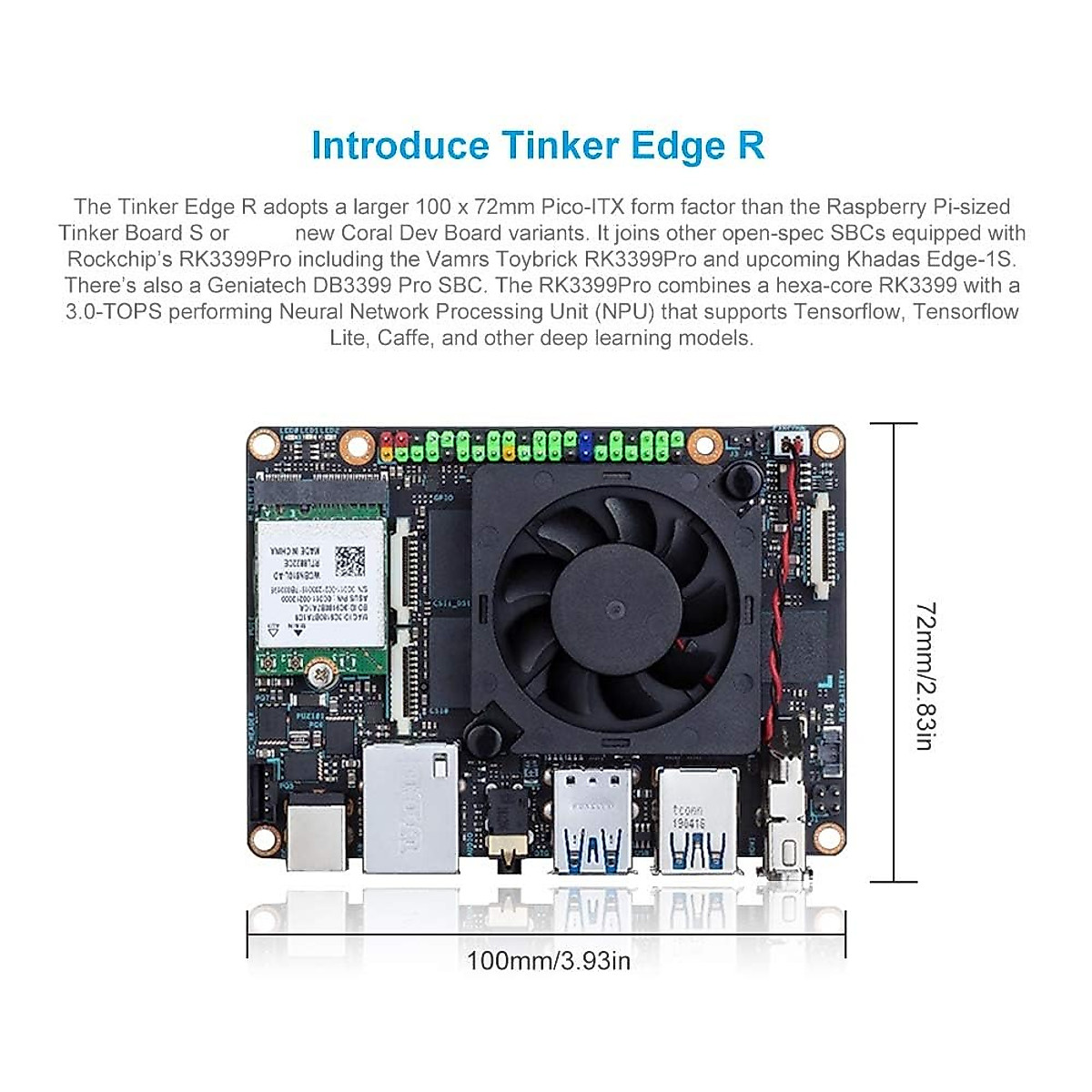 Tinker Edge R SBC Rockchip RK3399Pro Mini Motherboard with 4G RAM 2GB Rockchip NPU 16GB eMMC 3TOPS (Pro Version 6GB+16GB)