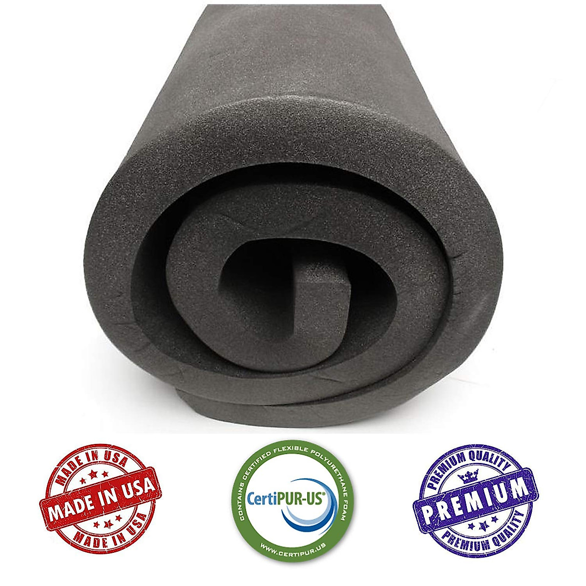 AKTRADING CO. CertiPUR-US Certified Charcoal Rubber Foam Sheet Cushion (Seat Replacement, Upholstery Sheet, Foam Padding, Acoustic Foam Sheet) - 1"H X 24"W X 72"L