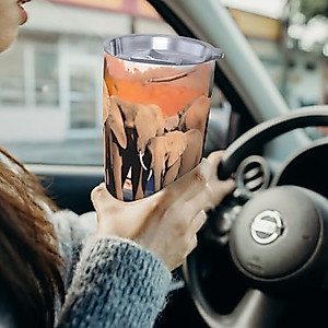 EKPRAVDKTF Elephants Art 20oz Insulated Stainless Steel Tumbler With Lids And Straws, Double Wall Vacuum Travel Coffee Mug, Thermal Cup For Cold & Hot Drinks, Reusable Metal Straw & Brush