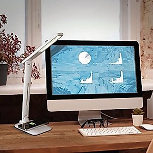 OttLite Charge Up LED Desk Lamp with Wireless Qi Charging & USB Charging Port, with ClearSun LED Technology - Adjustable Neck, 3 Color Temperature Modes, Reduces Eyestrain - Travel-Friendly Task Lamp
