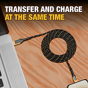 DEWALT Lightning to USB Cable — Reinforced Braided Cable for Lightning — Charger Cord Compatible with iPhone — Apple Compatible Charging Cable… (USB A to Lightning, 10 Foot)