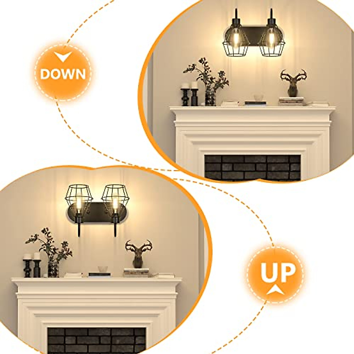 Elibbren Bathroom Vanity Light Fixtures, 2-Light Bathroom Lighting Fixtures Over Mirror with Cage, E26 Base Black Farmhouse Wall Sconces for Bedroom Living Room, UL Listed