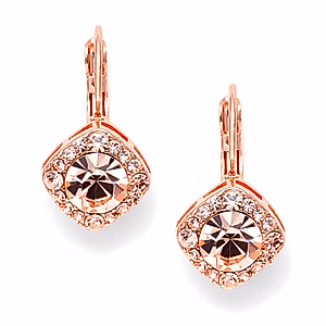 Mariell Tailored Solitaire Drop Earrings with Brilliant Round Crystals in Rose Gold Tone. Loved By All!