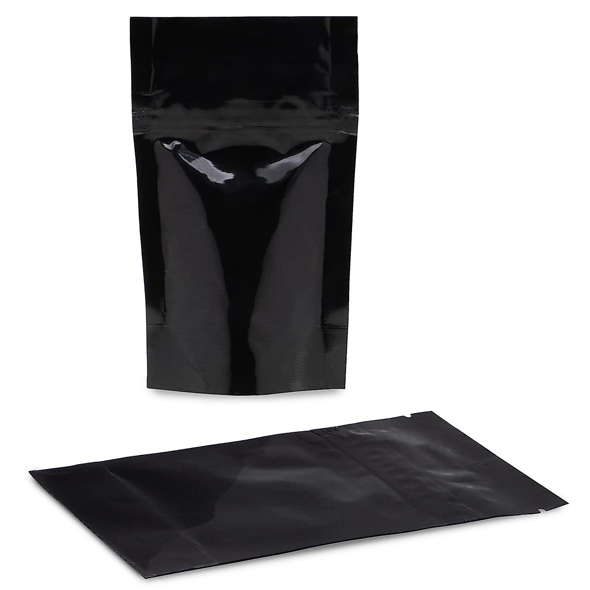 100 Pack 1/8 oz Black Child Resistant 3.75"x6"x2" Stand Up Pouch Smell Proof Bags