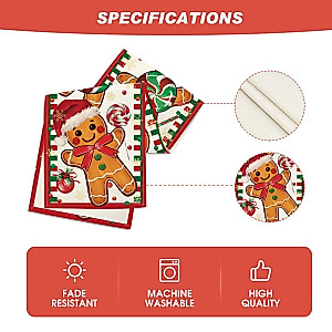 Artoid Mode Gingerbread Candy Cane Christmas Table Runner, Seasonal Winter Kitchen Dining Table Decoration for Home Party Decor 13x72 Inch