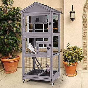 Aivituvin Outdoor Bird Cage Large Wooden Bird Aviary with Perch for Parakeet,Macaw and Any Small Birds,Wire Netting Above The Tray,Prevent Escape