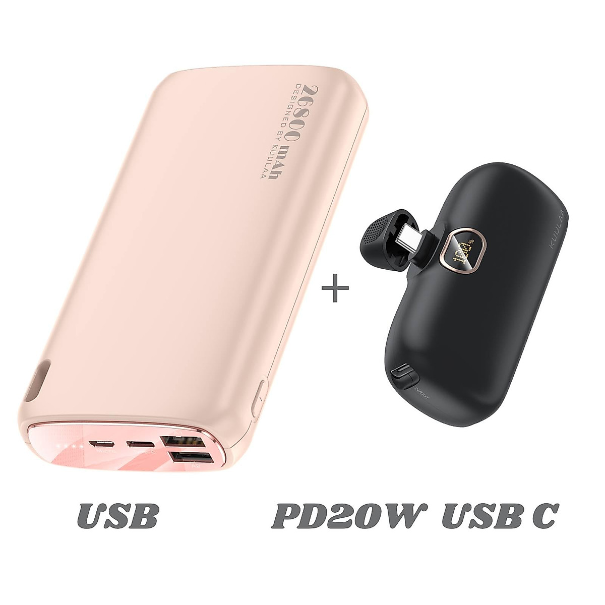 Kuulaa USB C Portable Charger 5000mAh Mini & 26800mAh High Capacity Power Bank Dual USB Output Battery Pack