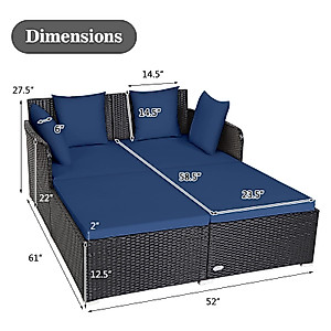 Salches Outdoor Rattan Daybed, Navy