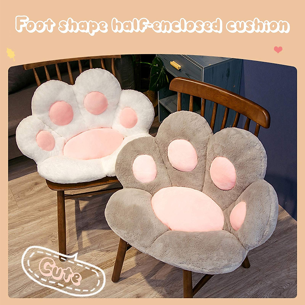 Cute Seat Cushion, Cat Paw Shape Lazy Sofa Office Seat Cushion, Bear's Paw Office Chair Cushion, Plush Sofa Cushion Soft and Comfortable Cushion Home Bedroom Shop Restaurant Decoration Pink