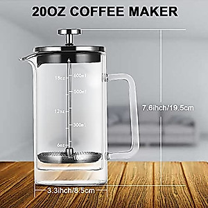 Upspirit French Press Coffee Maker, Coffee Presses Glass Double Wall Insulated Hot Cold Brew Coffee Tea Maker, 4 Cup Espresso Pot With 3 Filters, 20 oz/600ml