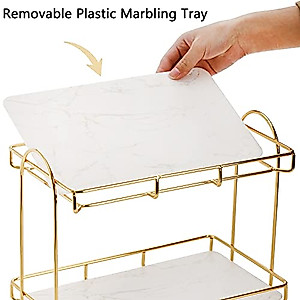 Hacaroa Bathroom Countertop Organizer with Marbling Tray, 2 Tier Makeup Organizer Wire Vanity Tray, Cosmetic Storage Shelf Counter Standing Rack for Kitchen, Dresser, Perfume, Skincare, Gold
