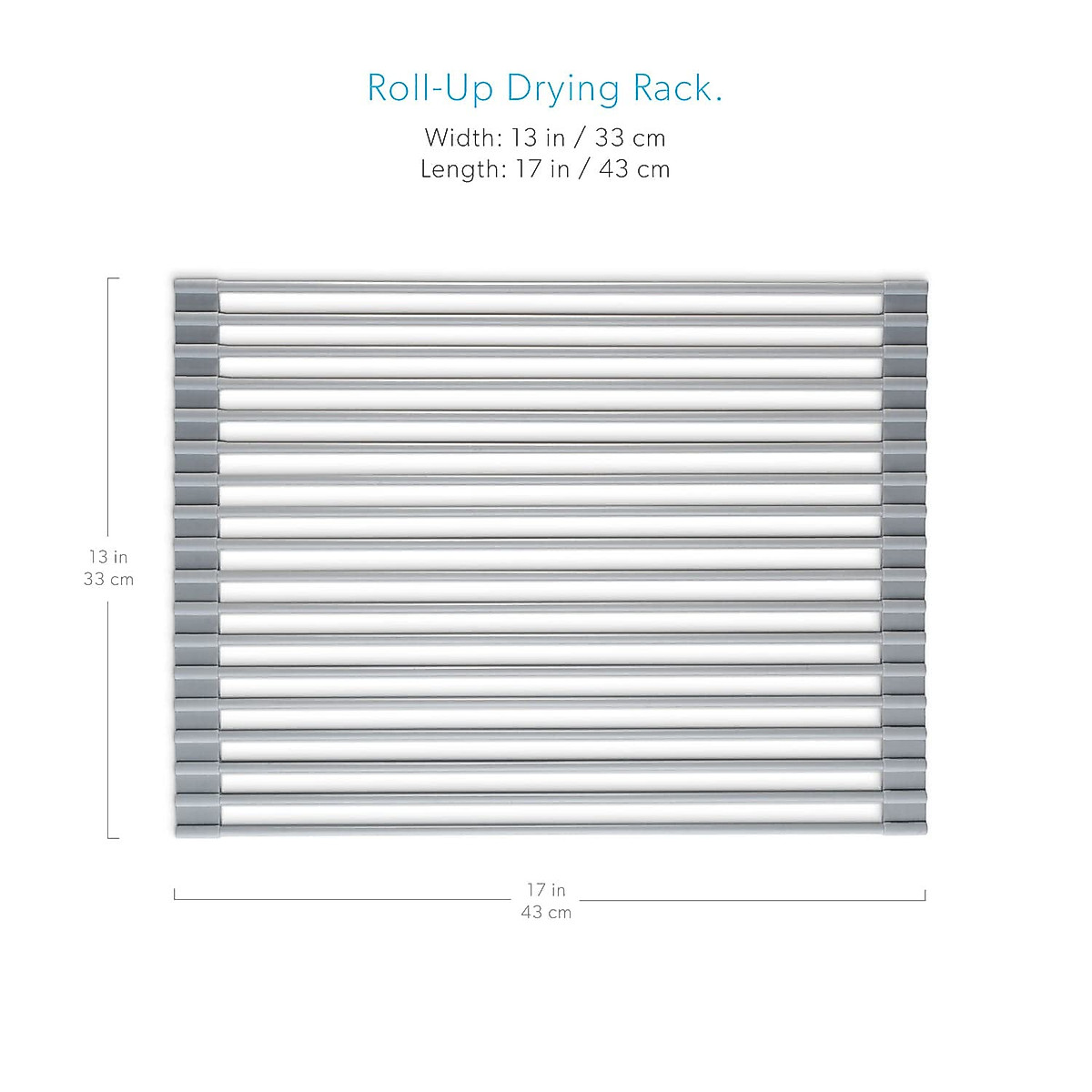 Roll Up Dish Drying Rack - Silicone Dish Drying Rack Over The Sink Kitchen (17" x 13") - Foldable Farmhouse Sink Drying Rack - Heavy- Duty Stainless Steel Core - BPA Free & Dishwasher Safe by DI ORO