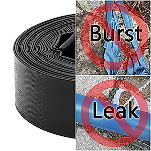 D-WEIXIN Heavy Duty 2" × 50 ft Pool Backwash Hose, Multi-purpose Pump Reinforced PVC Lay Flat Water Discharge Hose, Chemical and Weather Resistant - Drain Clean Swimming Pools & Filters, Black