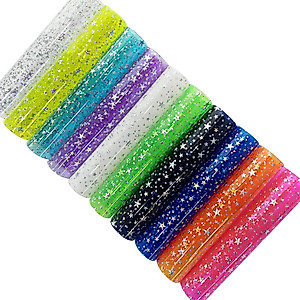 XHT 10 Pcs Sparkle PVC Vinyl Fabric, 8.3"x11.8" Clear Laser Star Printed Waterproof Jelly Vinyl for Hair Bows Earrings Crafts