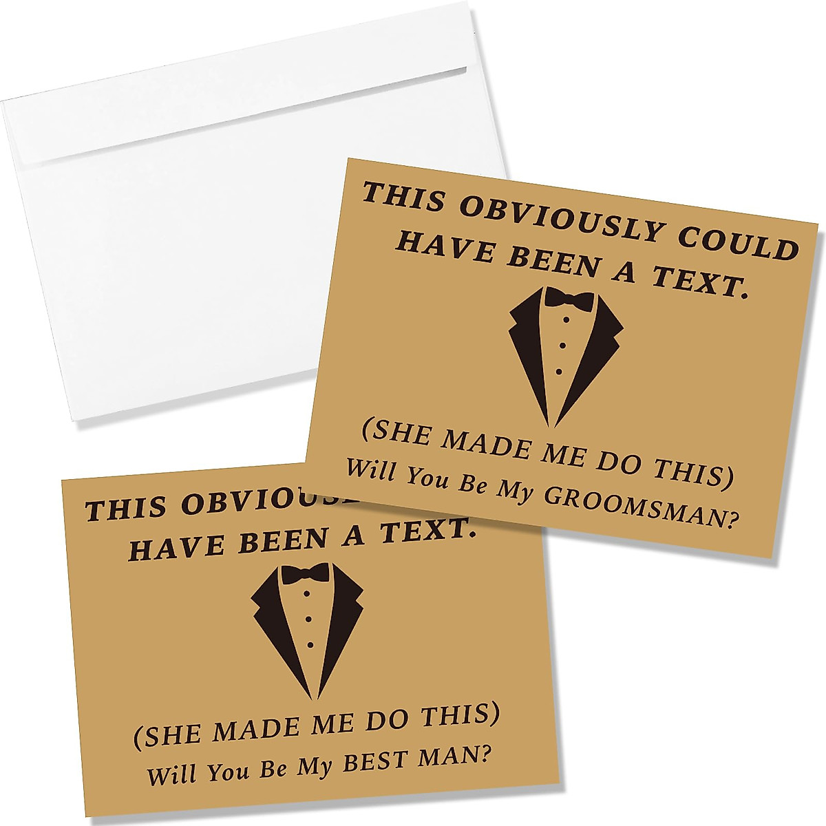 Teling 8 Pieces Groomsmen Proposal Cards 7 Pieces Will You Be My Groomsman Funny Cards and 1 Piece Will You Be My Best Man Card with Envelopes for Wedding Supplies, 5 x 7 Inch (Khaki Background)