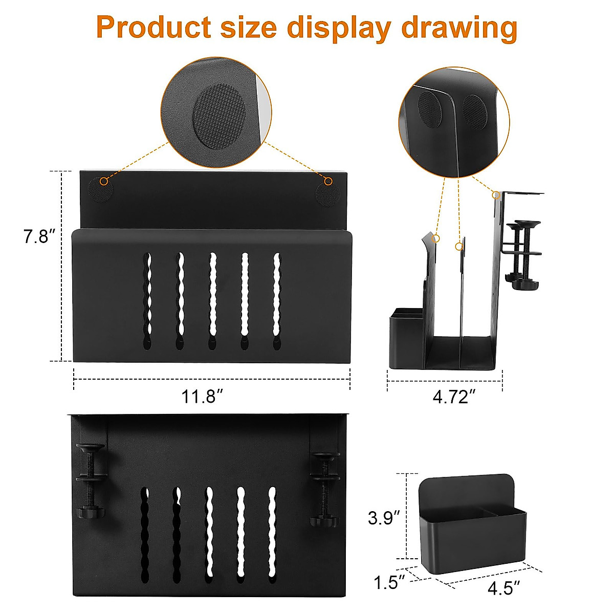 LUKETURE Desk Side Storage, Under Desk Laptop Holder, 2 Tier Steel Hanging Desk Storage, No Drill Under Desk Organizer, with Pen Holder, Hanging Desk Storage for Office and Home (Black 2 Tier)