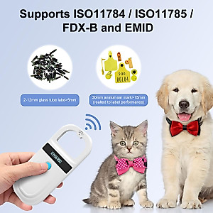 AHANIN Pet Microchip Scanner Rechargeable Universal Microchip Tag Reader 256 Data Storage USB Cable Uploading Data Animal Information Manager for ISO 11784/11785,FDX-B and ID64 RFID EMID (USB 180)