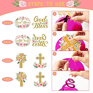 ANGOLIO 30Pcs Pink Floral Cross Hanging Swirls Decorations, Religious Baby Shower Themed Decoration Ceiling Hanging Decor, First Holy Communion Ceremony Party Swirl Hanging Ornaments