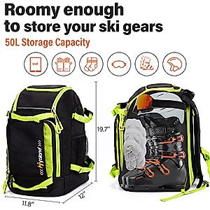 Hytiland Ski Boot Bag, 50L Waterproof Ski and Snowboard Boot Backpack with Adjustable Straps Ski Bag for Helmet, Goggles, Gloves, Skis & Snowboard Accessorie