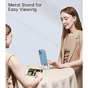 amelema Small Portable Charger for iPhone, 5000mAh Mini Power Bank with Built-in Cable/Metal Stand, Cute Battery Pack Compatible with iPhone 14/14 Plus/Pro Max/13/12/11/XS/XR/X/8/7/Airpods (White)